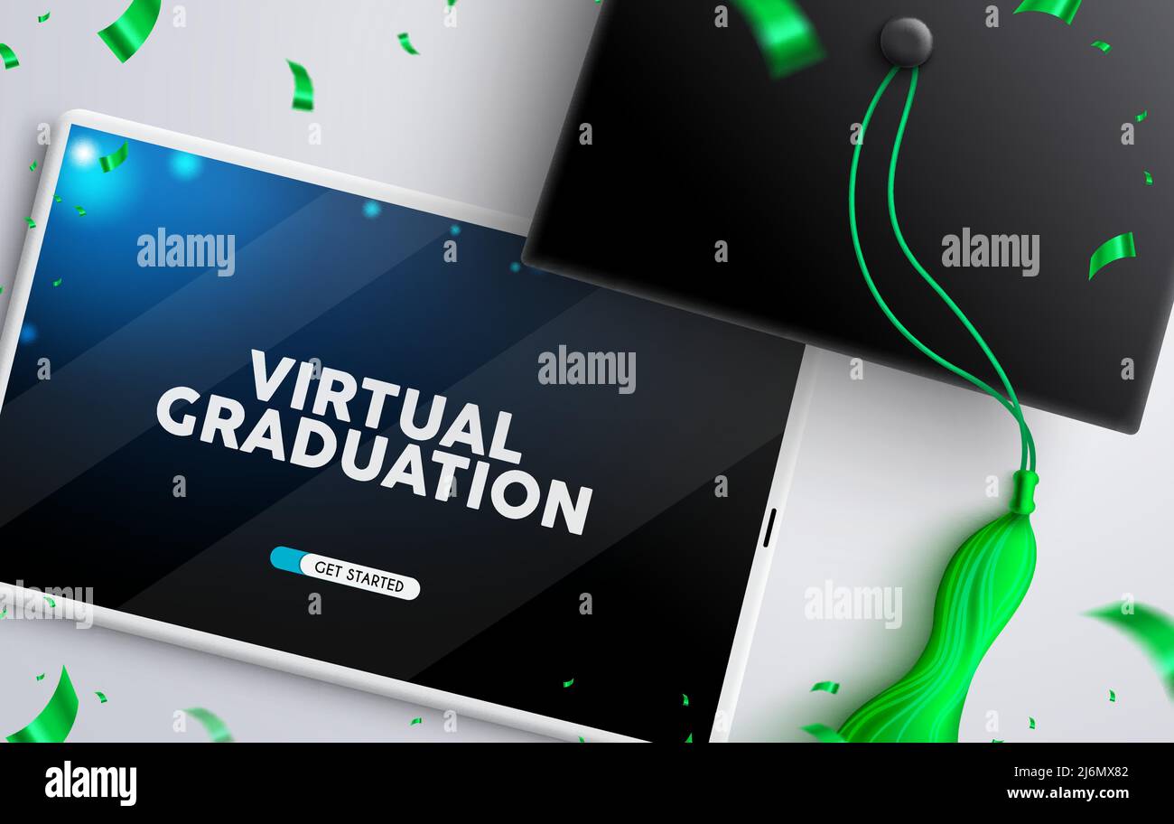 Online graduation vector concept design. Virtual graduation text in ...
