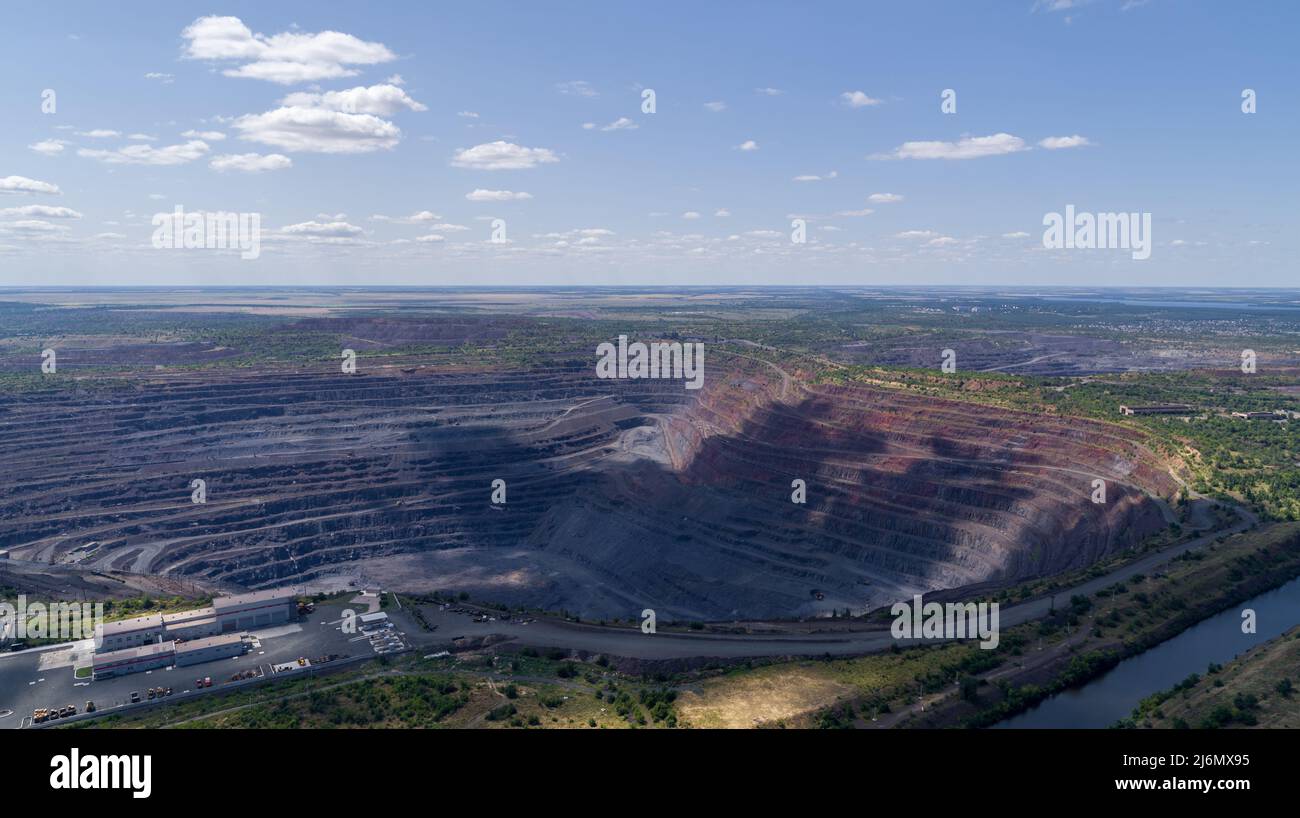 Open Iron Ore Quarry in summer day Aerial Top View Stock Photo - Alamy