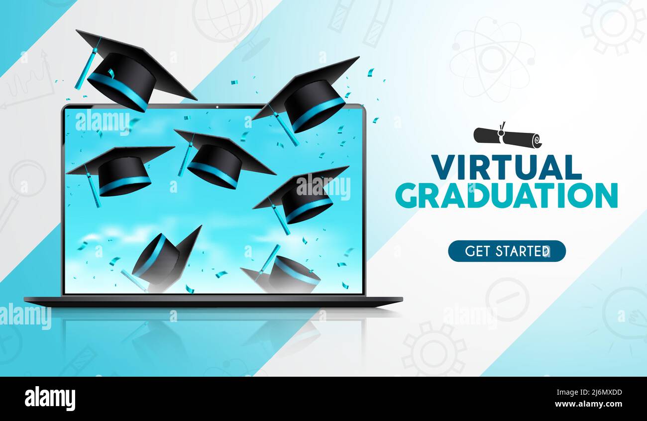 Virtual graduation vector background design. Virtual graduation text ...
