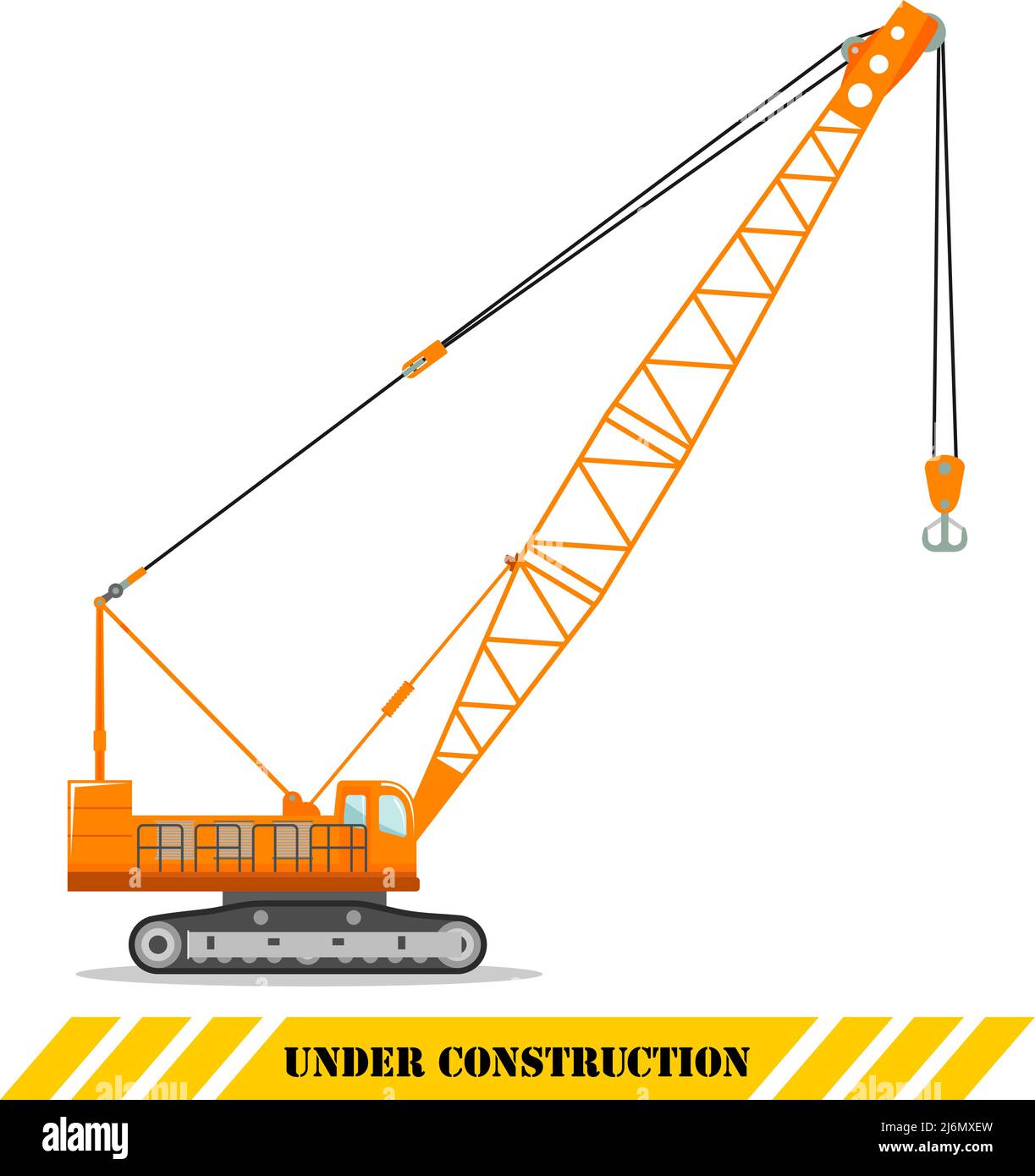Detailed illustration of crane. Heavy construction equipment and machinery. Crawler crane ...