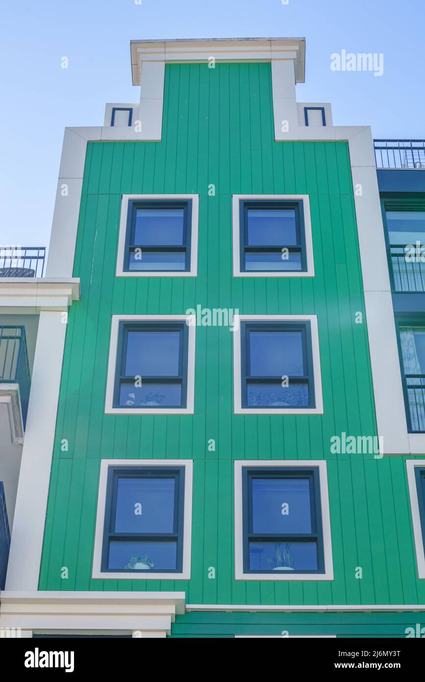 Modern designed block buildings with colorful wall in Zaandam ...