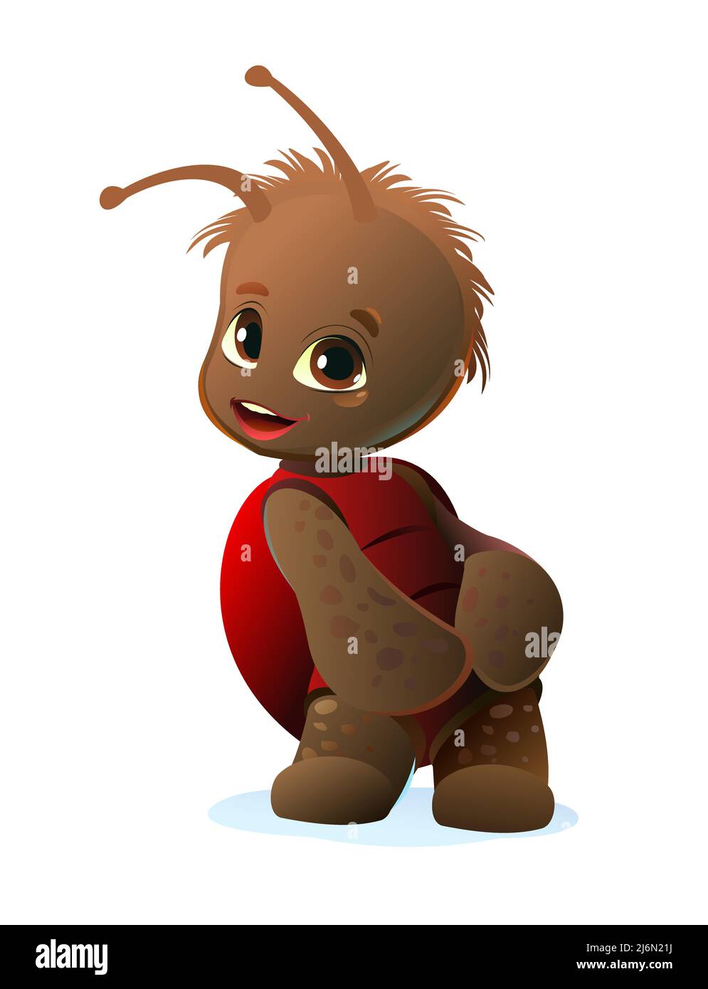Red beetle fun shy timid. Cute cartoon character. Funny insect object ...