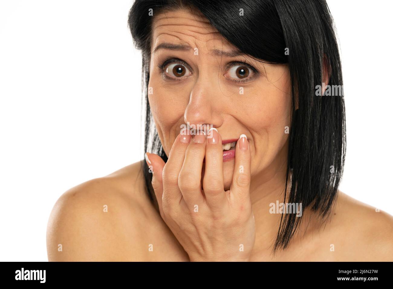 Woman embarrassed face in hands hi-res stock photography and images - Alamy