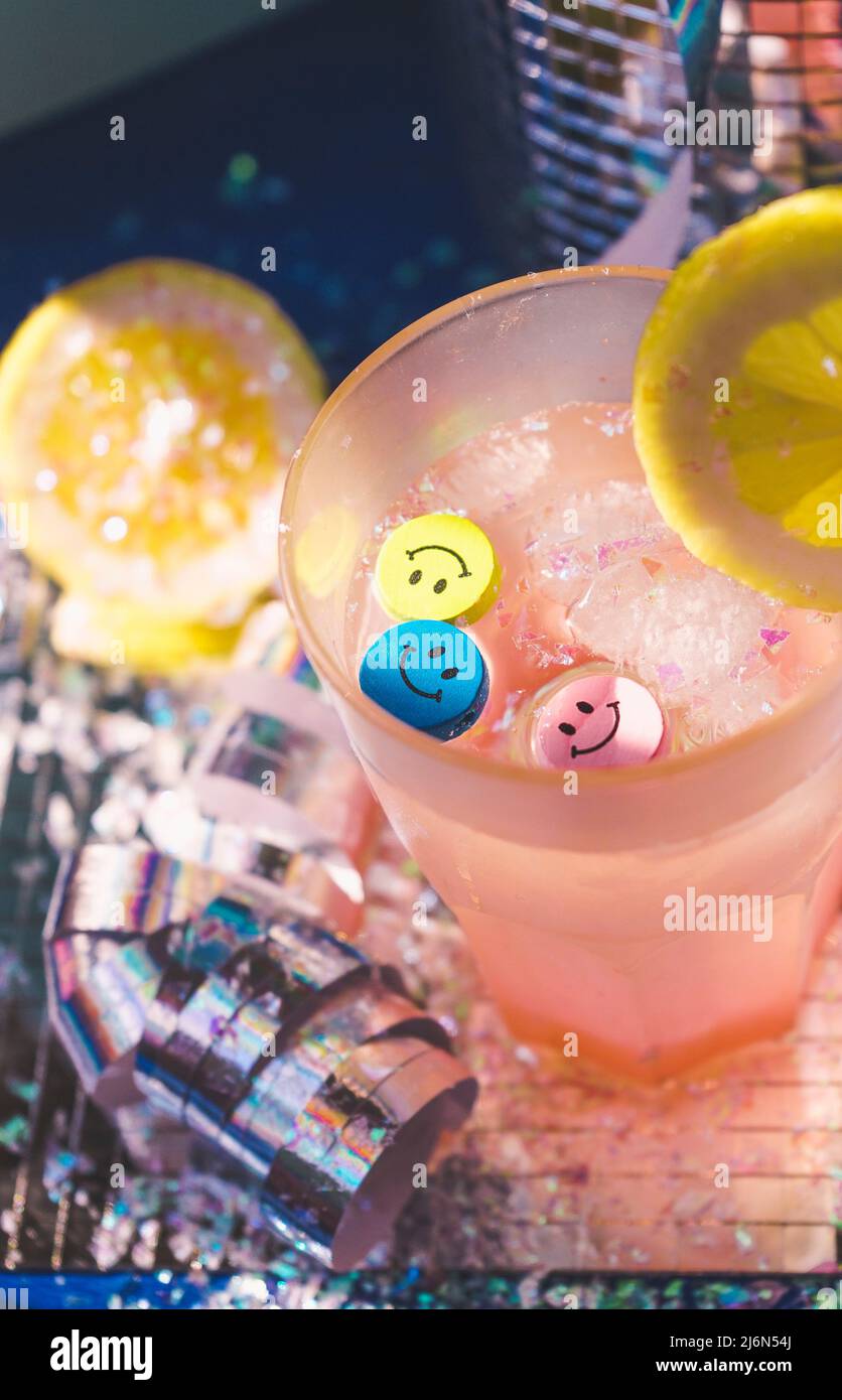 Conceptual image about spare funny time at a disco party drinking fresh ...