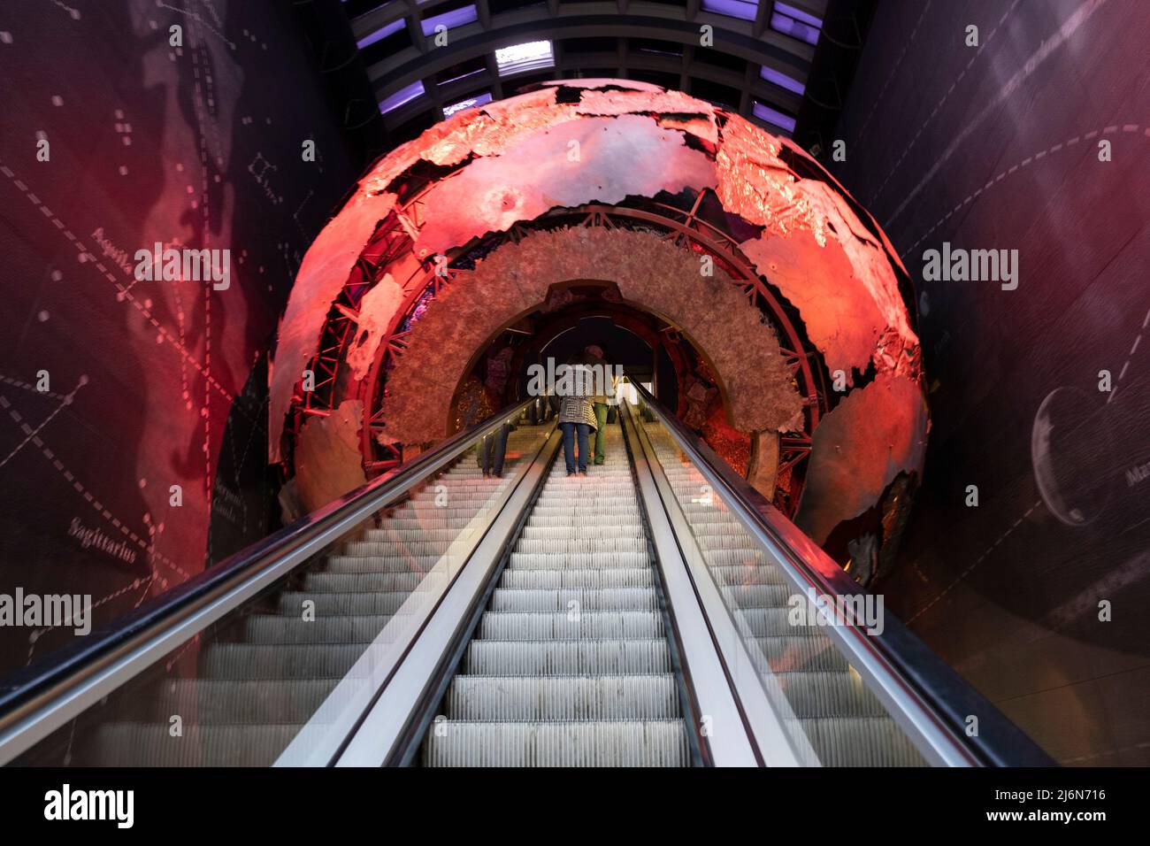 Entrance escalator to the Earth Hall at the Natural History Museum on ...