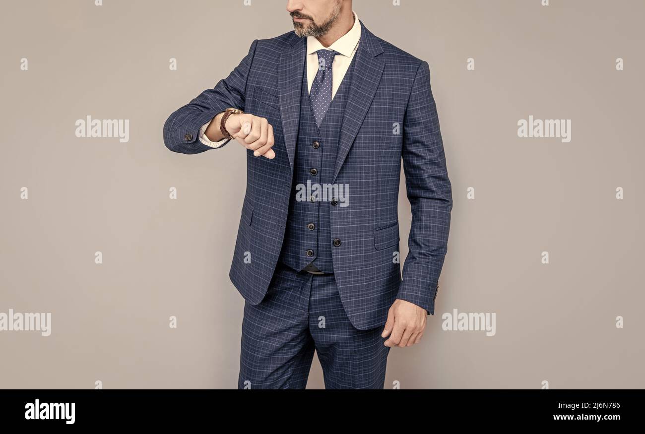 confident businessman look at time. business success. successful man in ...