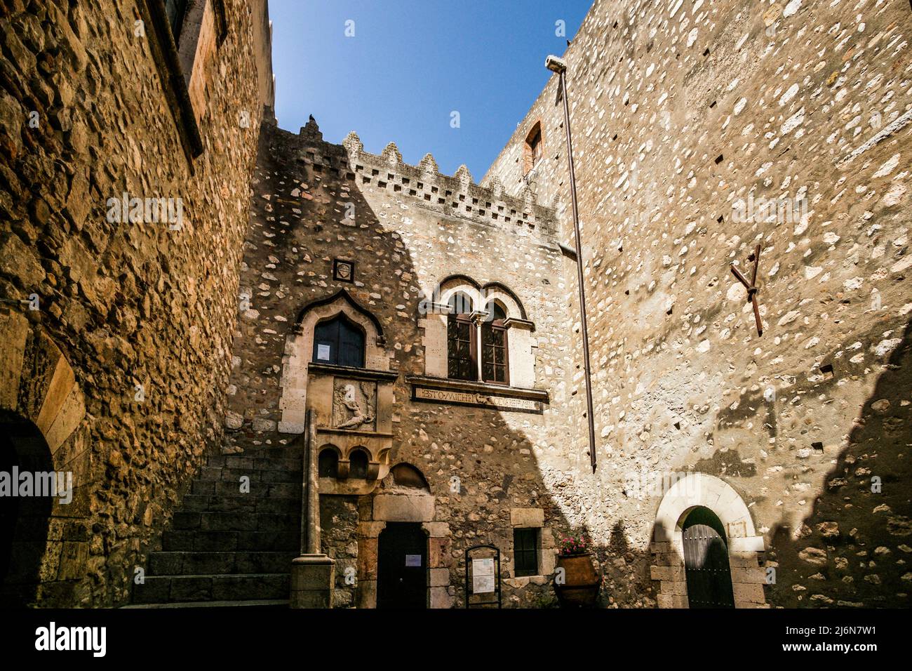 Corvaja Palace courtyard. Piazza Badia/St. Catherine Square. Taormina ...