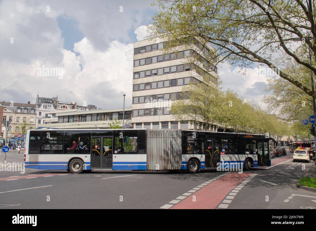 Aachen April 2022: The bus station on Peterstrasse. A bus in the ...