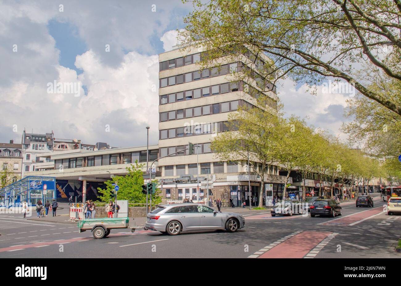 Aachen April 2022: The bus station on Peterstrasse. A bus in the ...