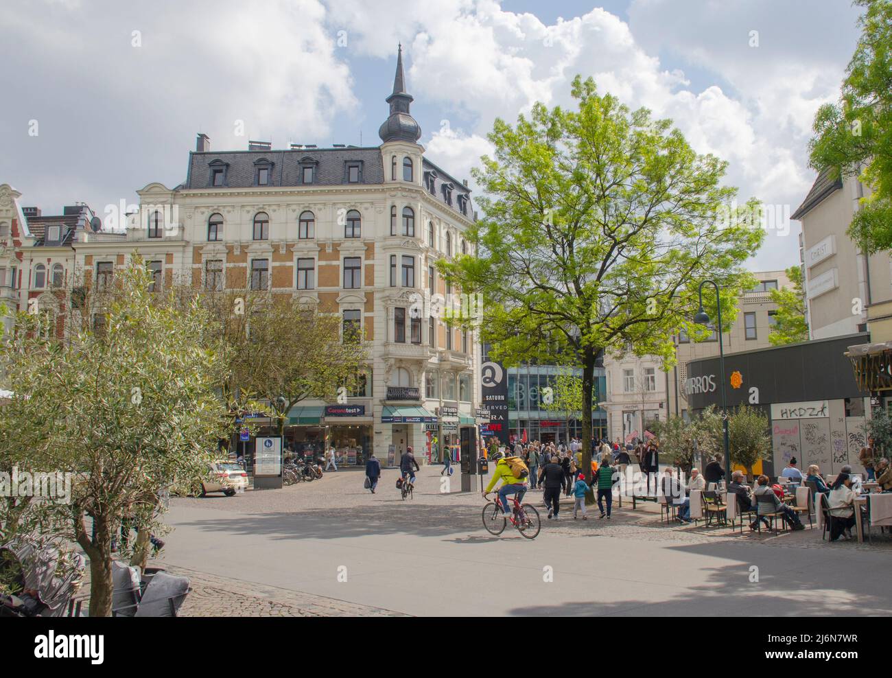 Aachen April 2022: The bus station on Peterstrasse. A bus in the ...