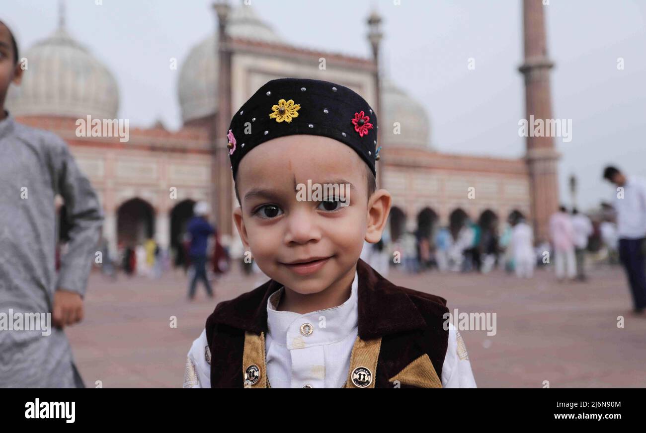 A Muslim child seen after offering Eid al-Fitr special prayers at Jama ...