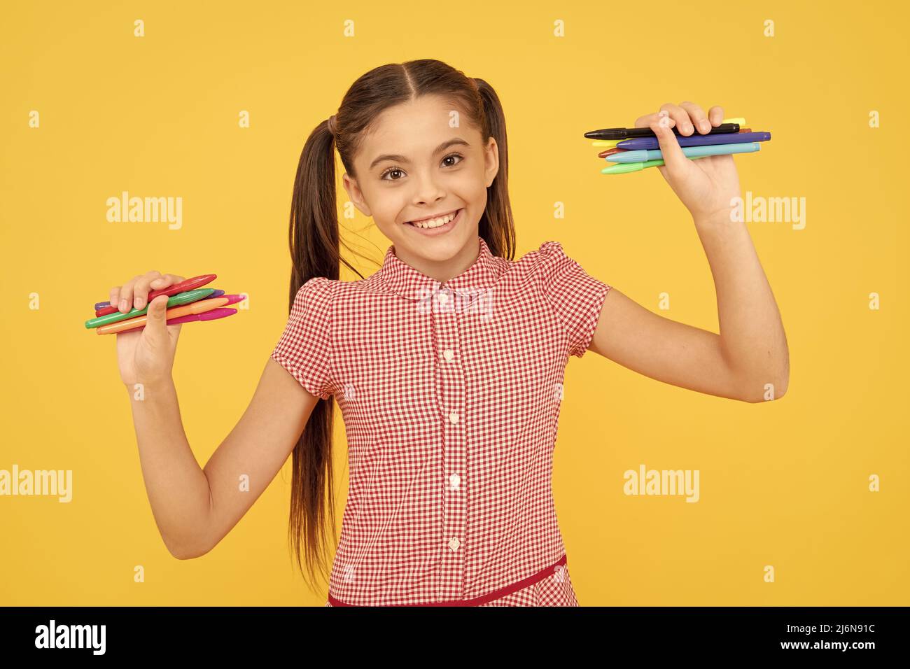 smiling child ready to draw picture. office supplies for school ...