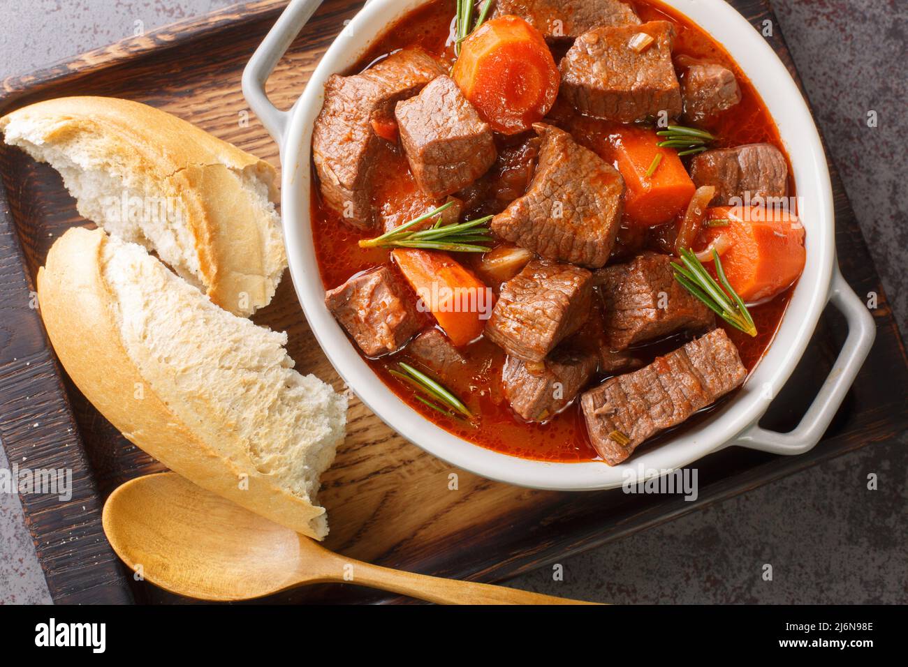 French beef stew in red wine known as daube de boeuf Provencal closeup ...