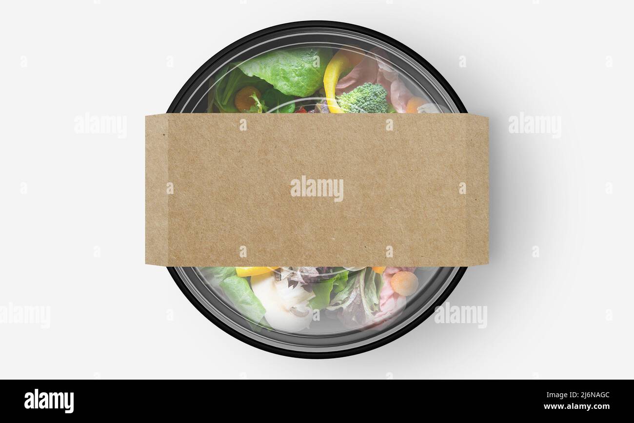 Mixed Green Vegetable Salad Food Container With Cover Sticker Mockup ...