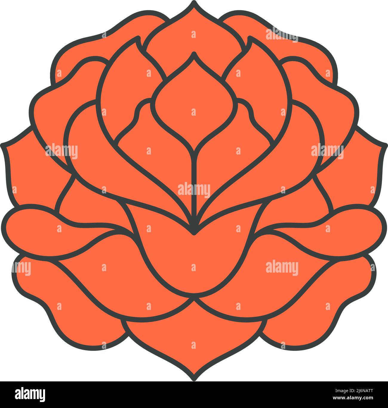 Red elegant rose bud with curved petals contoured pop art groovy ...