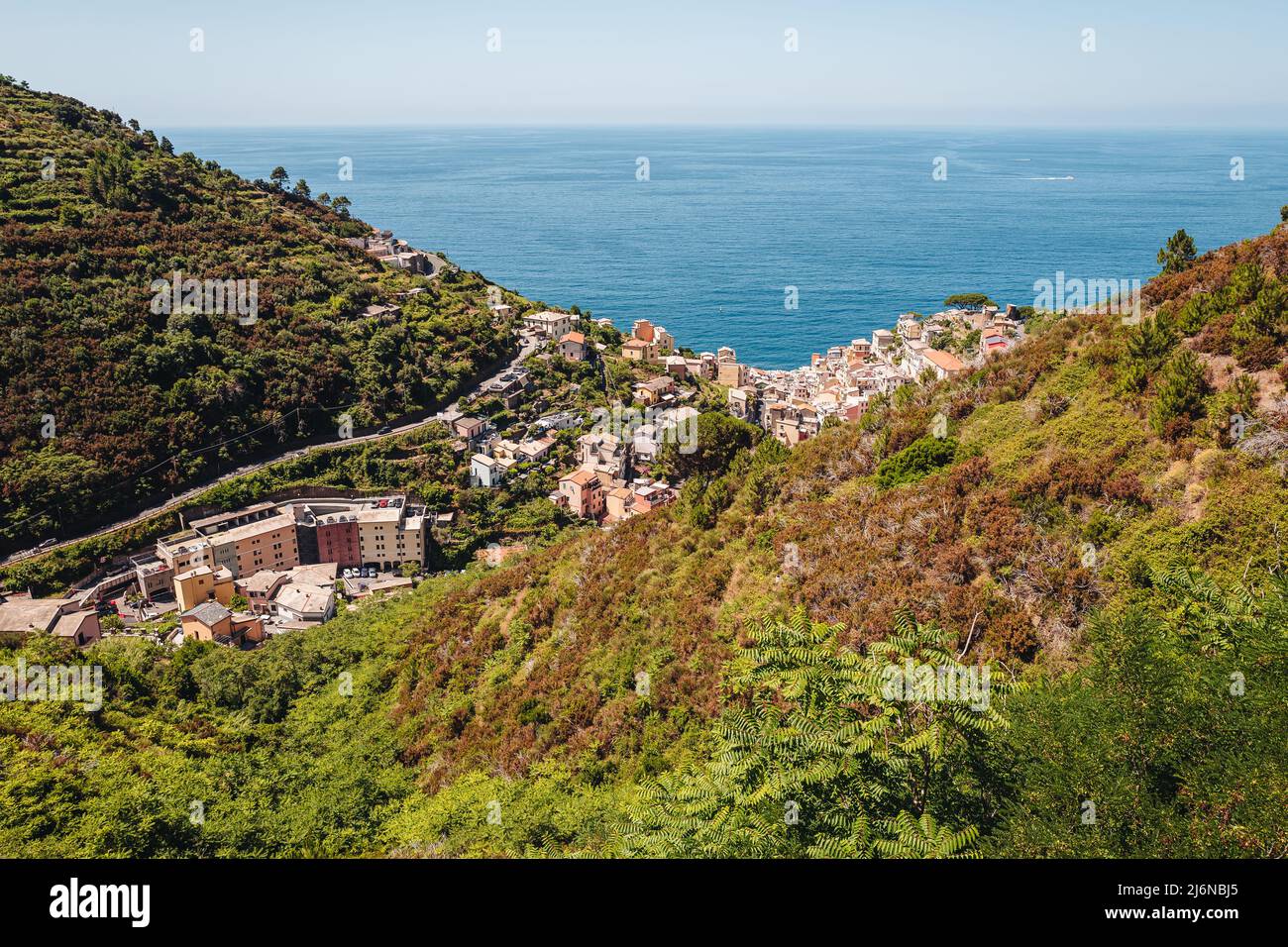 Landscape view of Riomaggiore, a cute village in the Cinque Terre ...