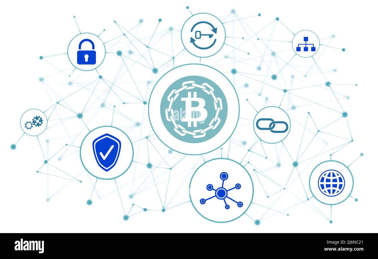 Concept of blockchain with connected icons Stock Photo - Alamy