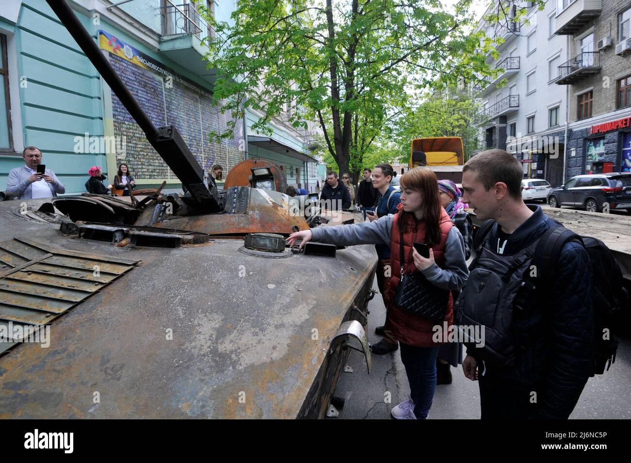People look at the BMD-2 (Airborne Fighting Vehicle) of the Russian ...