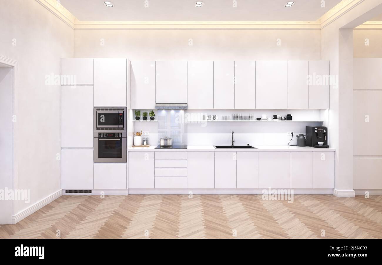 modern kitchen interior. 3d rendering design Stock Photo - Alamy