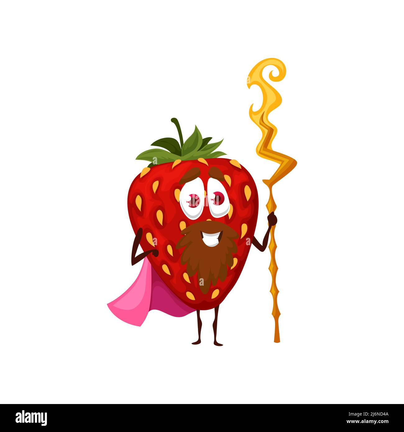 Strawberry wizard with magic staff. Fruit or berry fantasy mascot with ...
