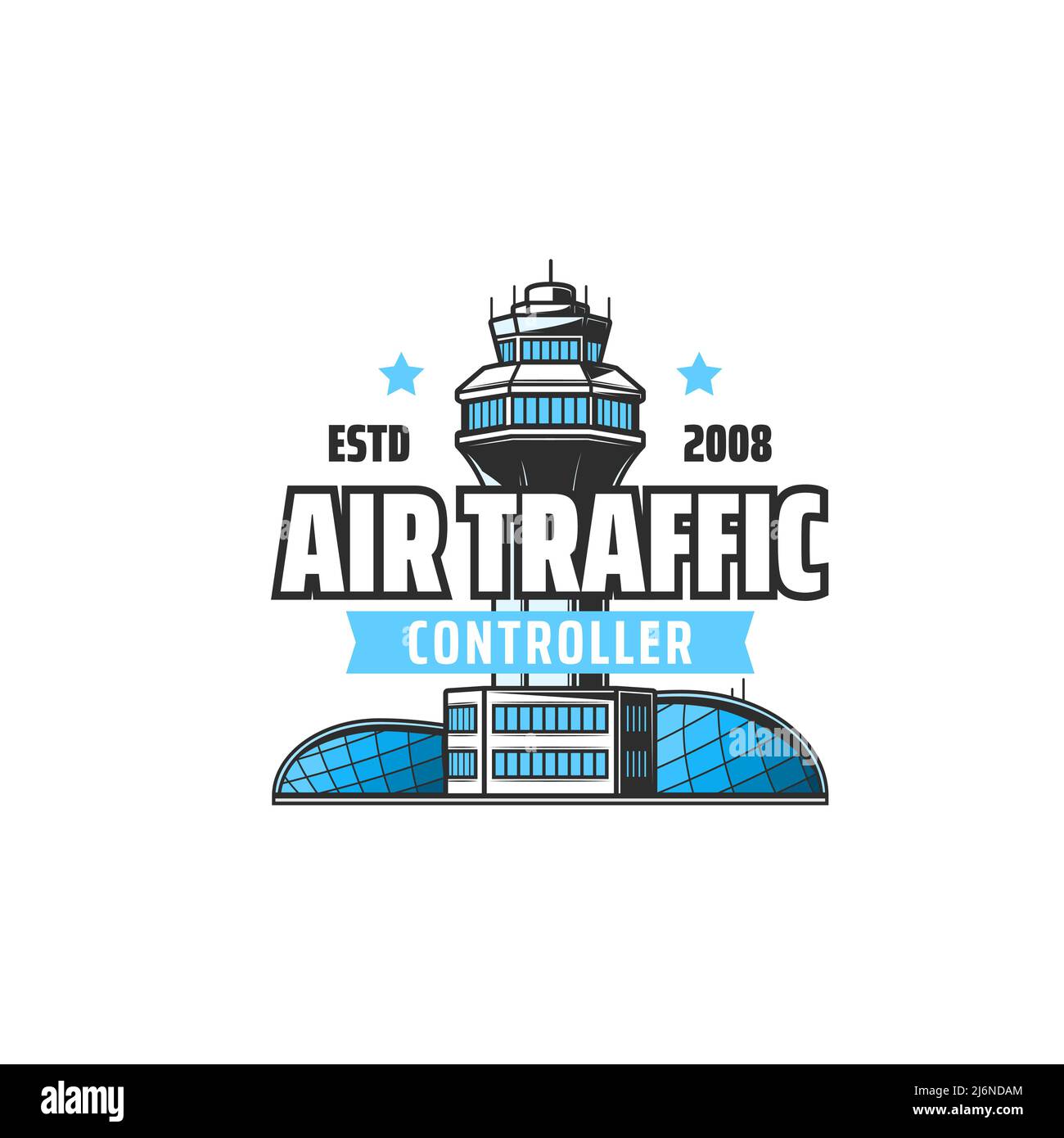 Air traffic control icon with vector tower and airport terminal ...