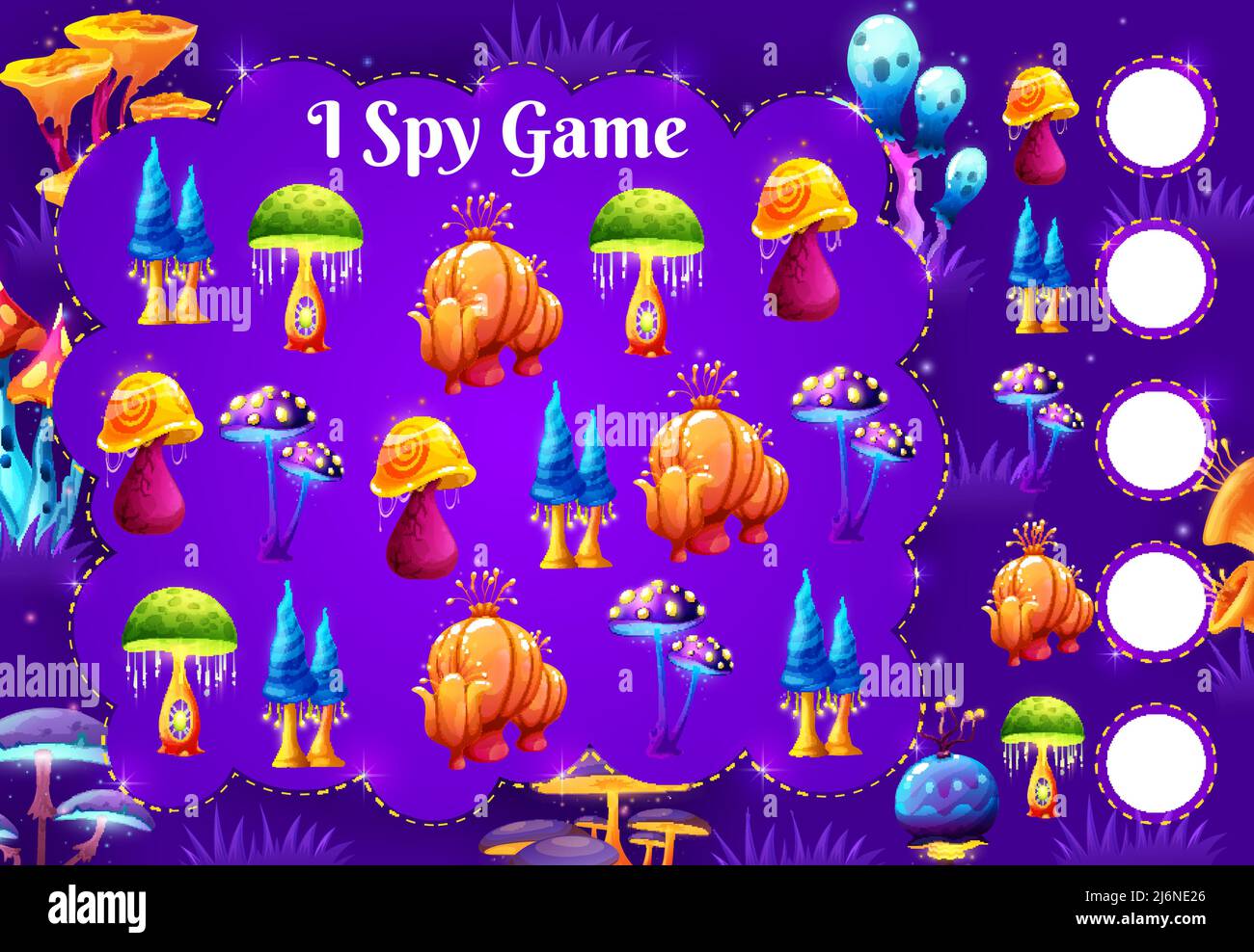I spy game worksheet with vector magic jelly mushrooms. Kids I spy ...