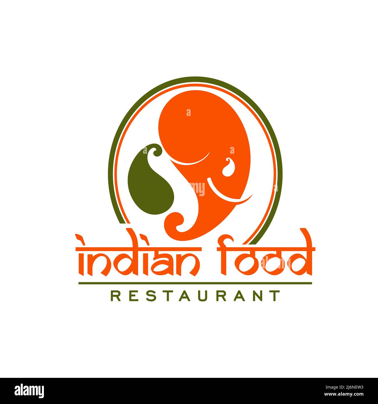 Indian restaurant icon with elephant head in leaf or chilli pepper ...