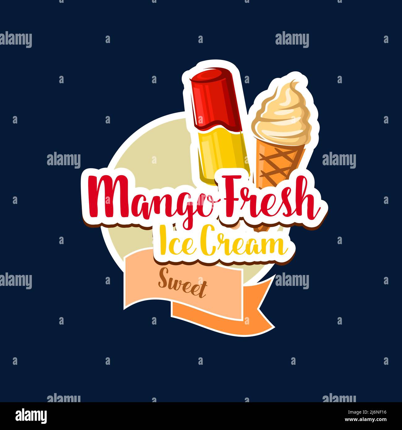 Mango ice cream icon, sweet food and frozen desserts, vector sign of ...
