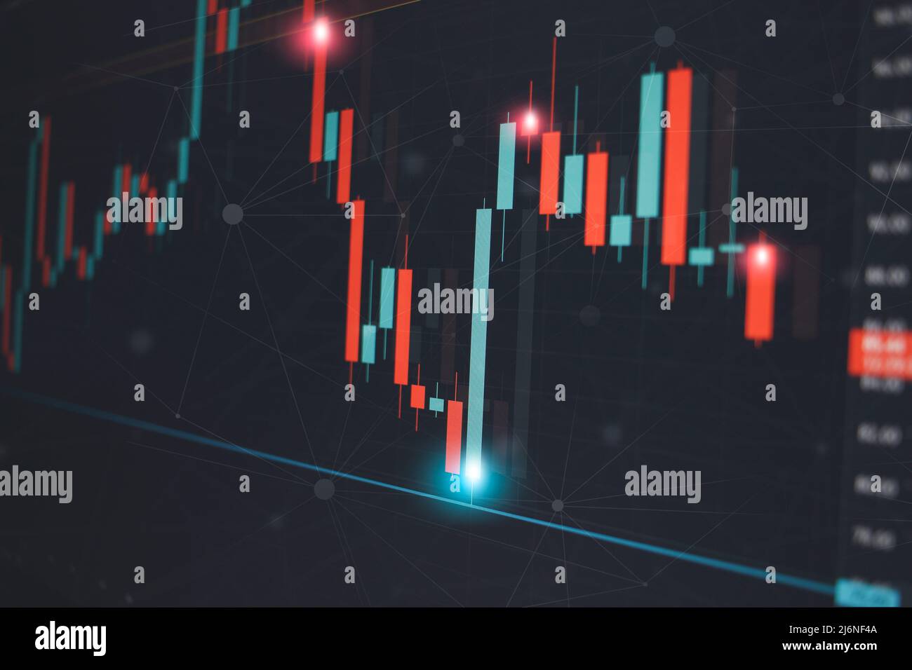 price impulse at demand zone on market trading chart. finance green and ...