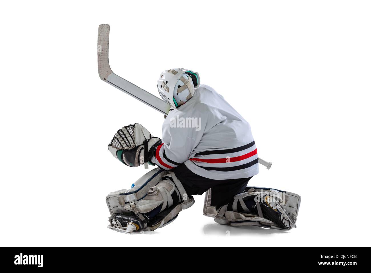 Dynamic portrait of teen boy, hockey player in motion, training ...