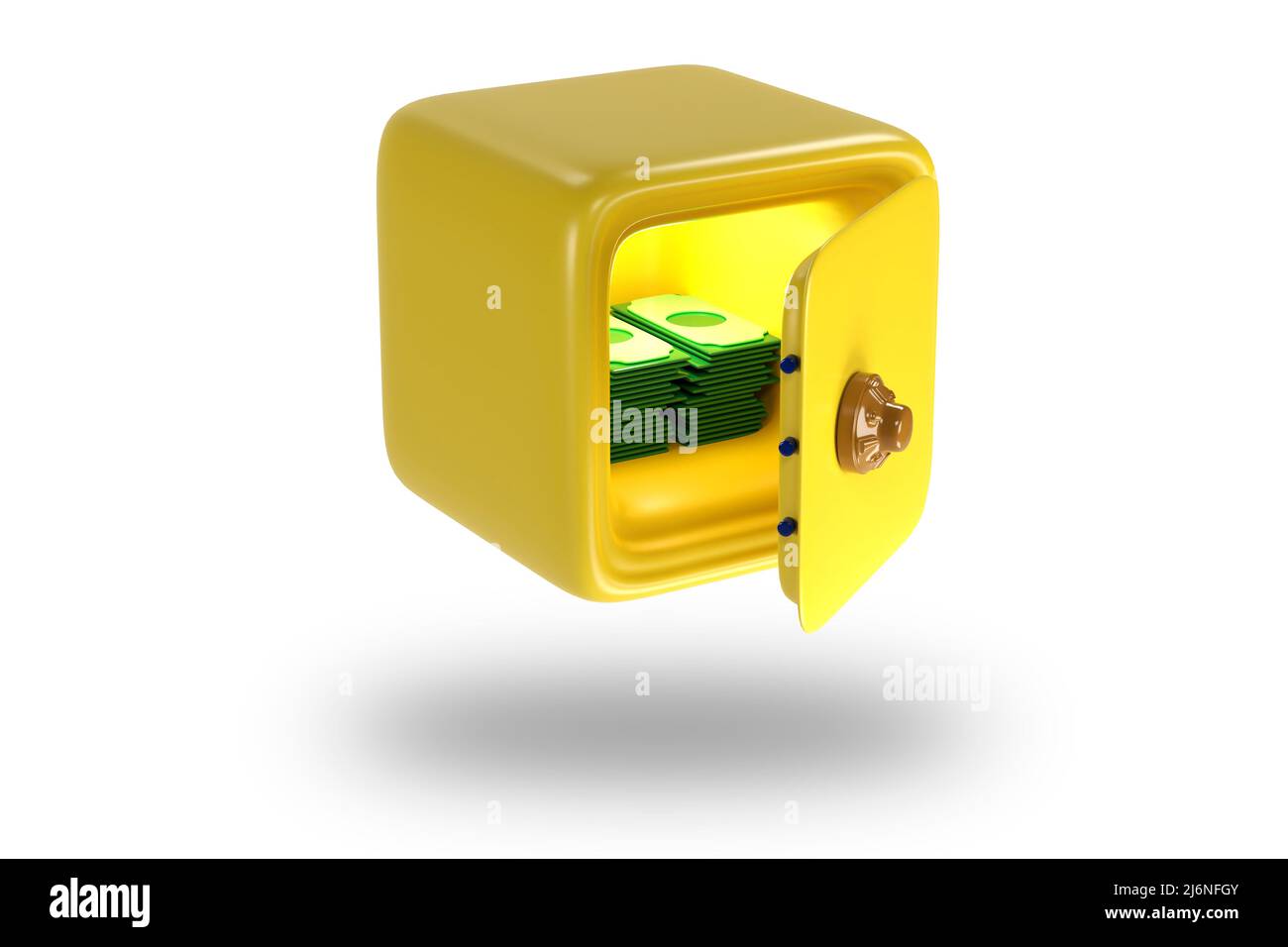 Yellow safe with money and dollars. Icons of safe for bank. Vault with ...