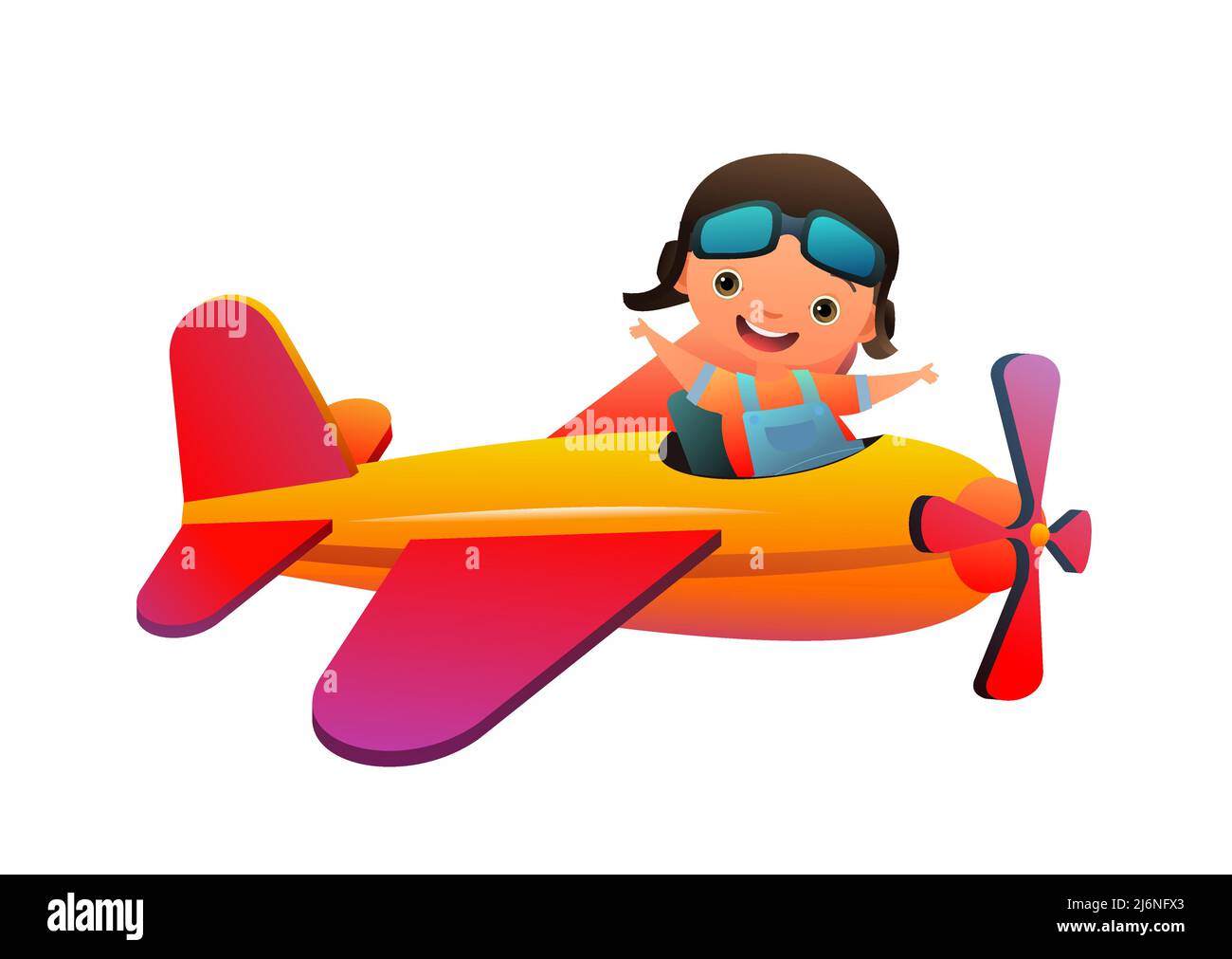 Boy child in Airplane flying in sky. Cartoon style illustration. Cute ...