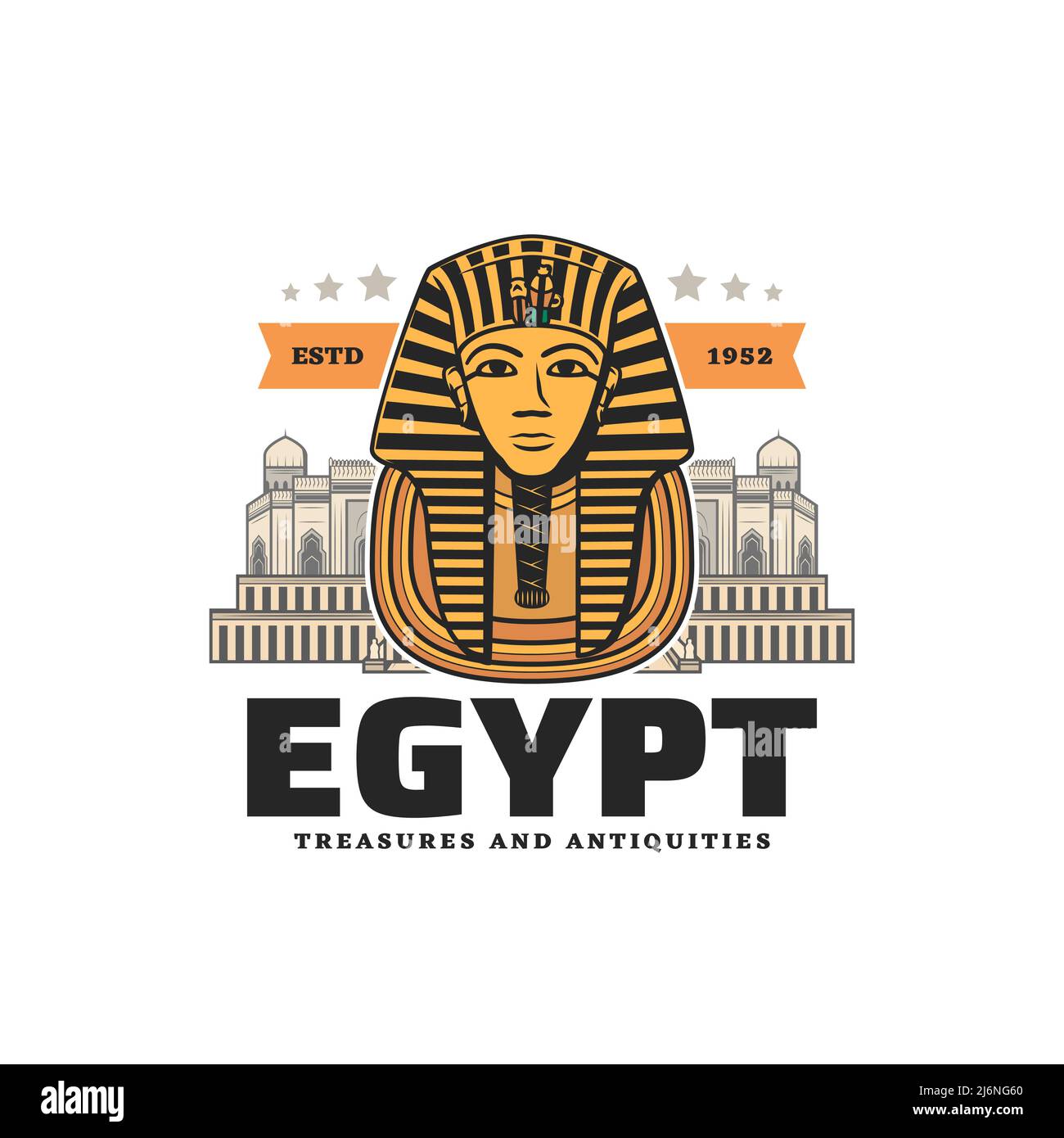 Egypt travel vector icon, Tutankhamun mask and Cairo. Ancient Egypt ...