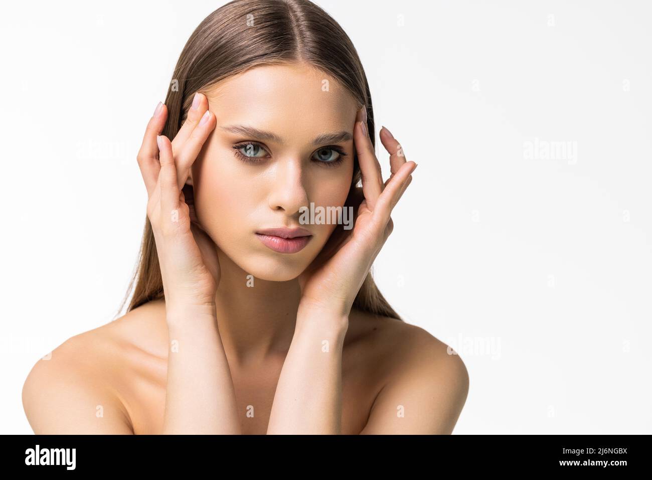 Young woman beauty health care isolated on white Stock Photo - Alamy