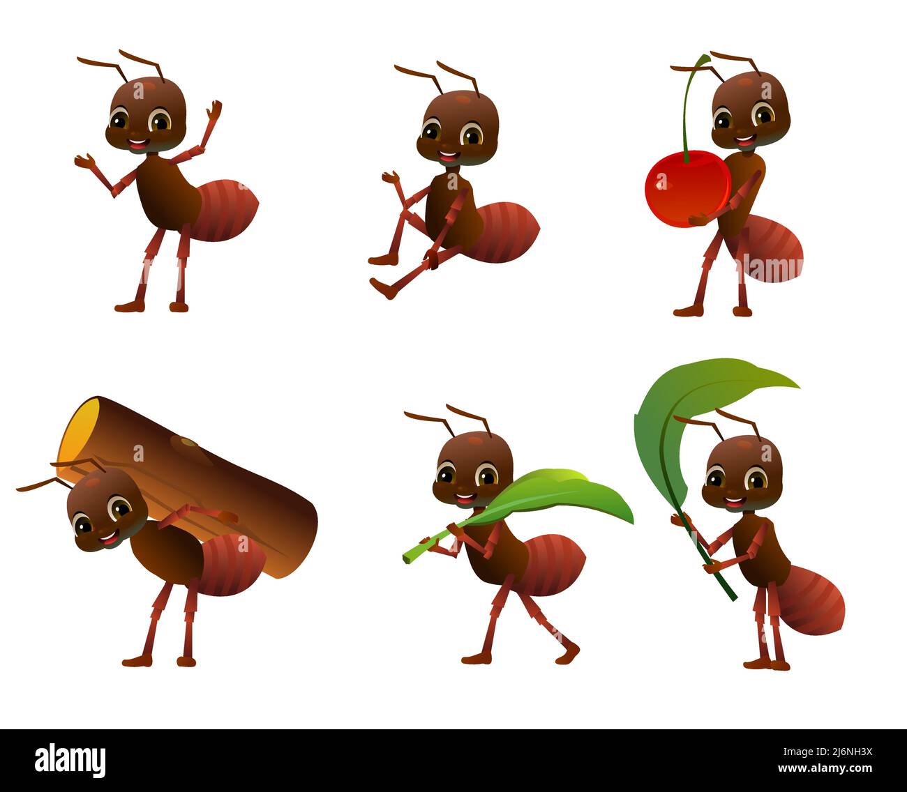 Set of Brown ants. Wildlife object. Little funny insect. Cute cartoon ...