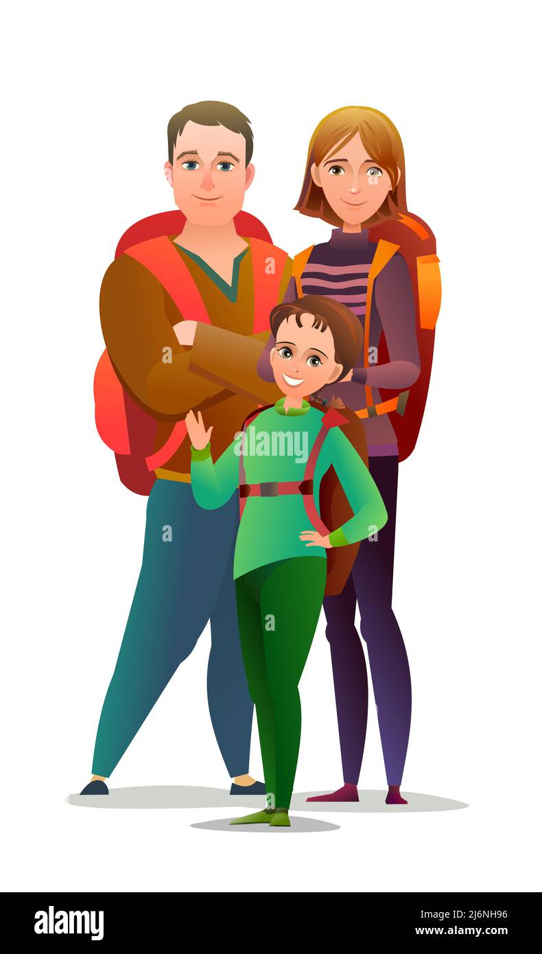 Family tourist backpacker. Backpack on his back. Cheerful person ...