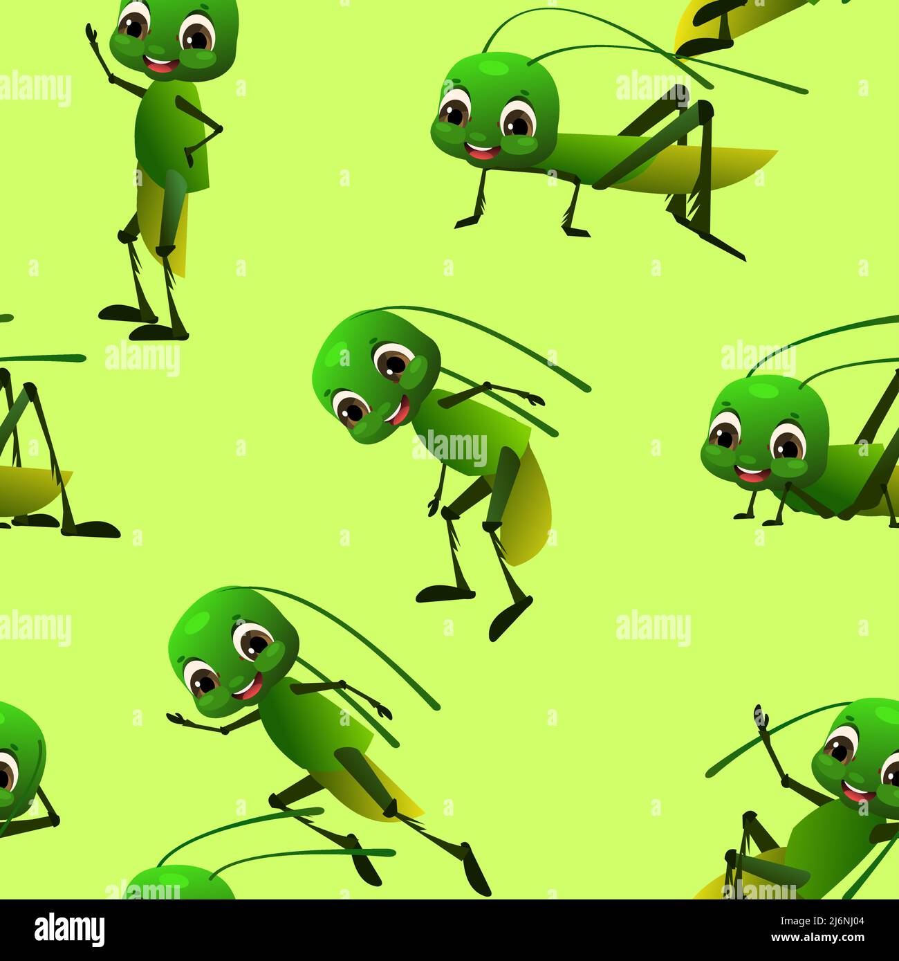 Green grasshopper with long mustache. Seamless pattern. Wildlife object ...