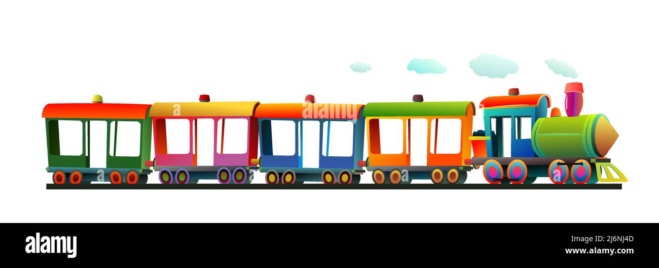 Locomotive rides on railroad. Cartoon style illustration. Cute childish ...