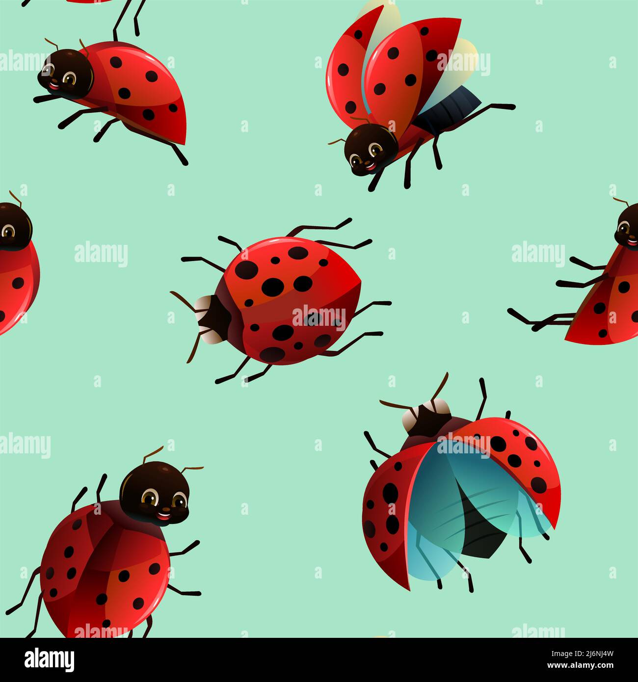 Ladybug red. Seamless pattern. Wildlife object. Little funny insect ...