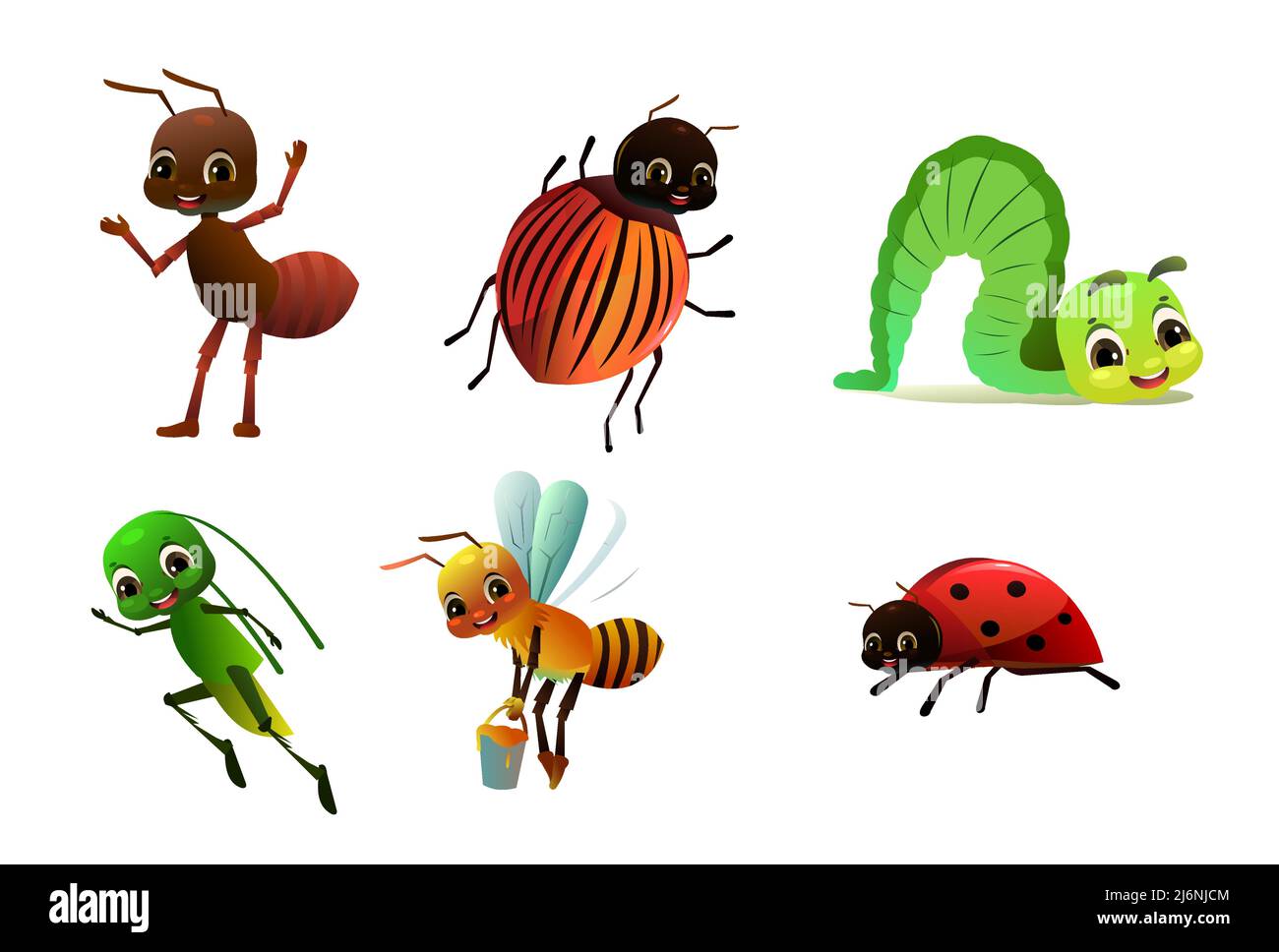 Set of insects persons. Wildlife object. Ant, ladybug and caterpillar ...