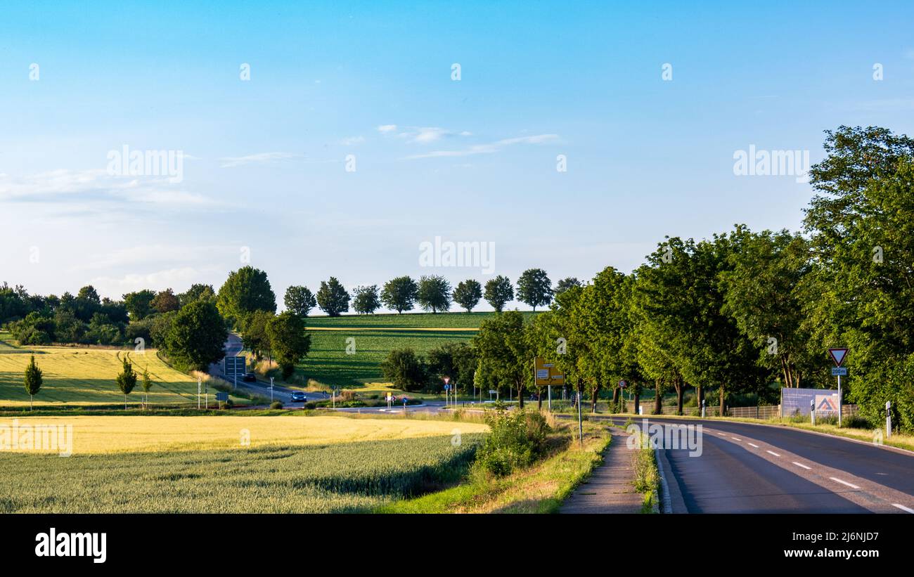 Rural countryside road and agricultural fields in Bad Friedrichshall ...