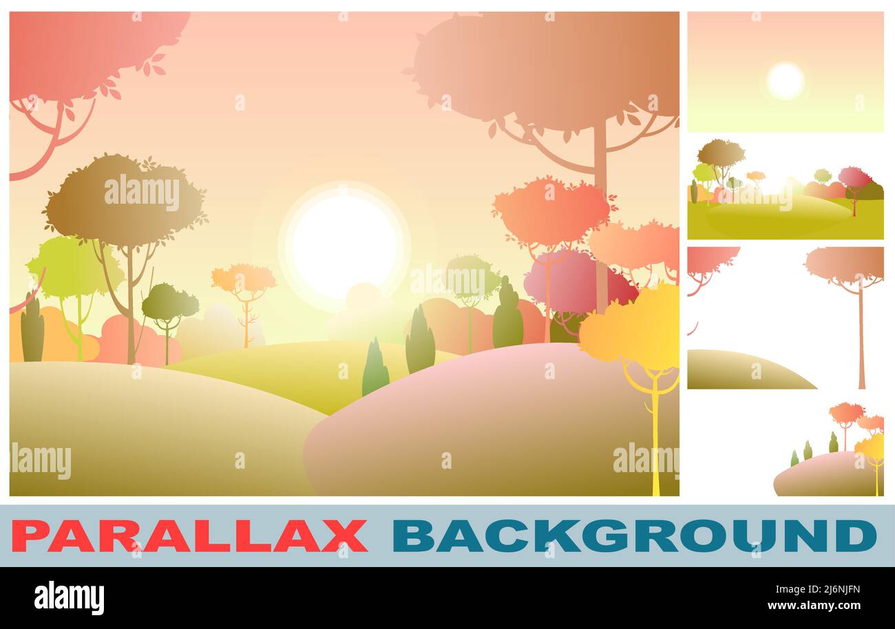 Silhouette autumn landscape. Set for parallax effect. Beautiful scenic ...