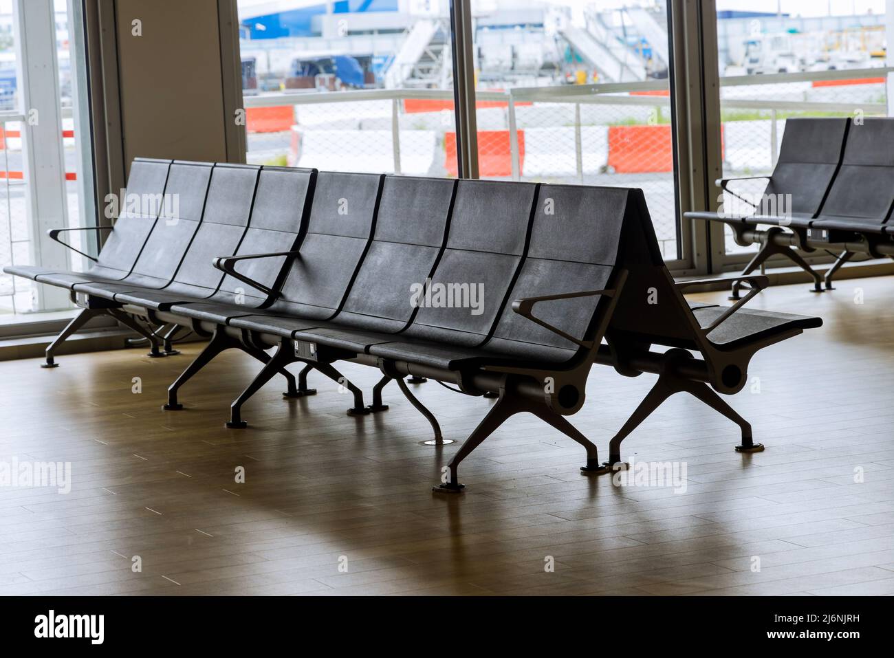 Empty airport departure lounge terminal waiting area with chairs Stock ...