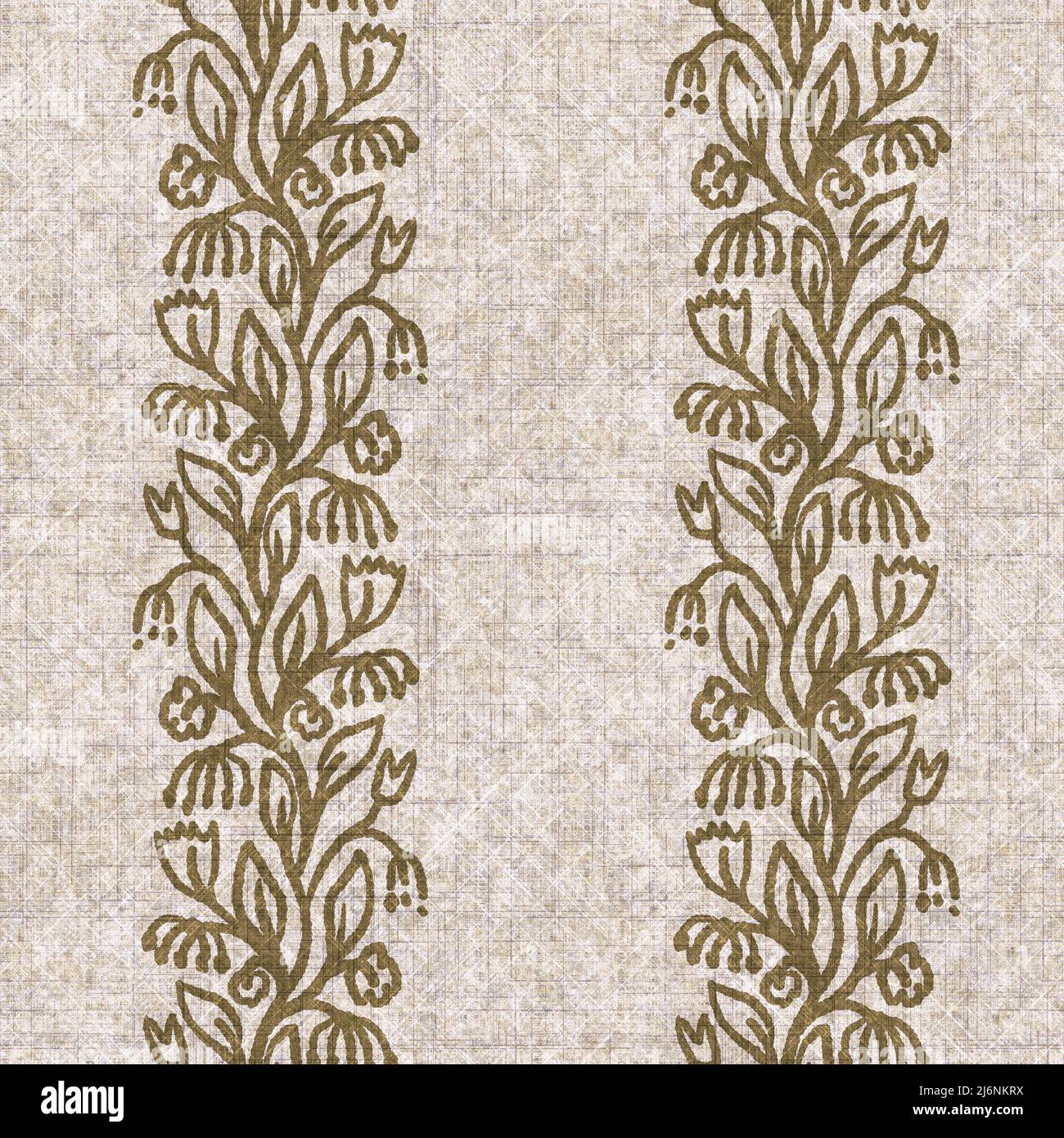 Sepia neutral botanical leaf seamless linen style pattern. Organic ...