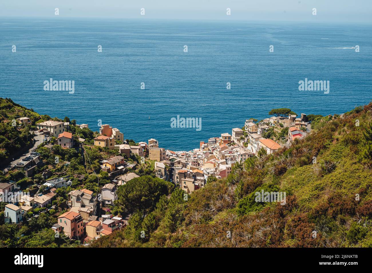 Landscape view of Riomaggiore, a cute village in the Cinque Terre ...
