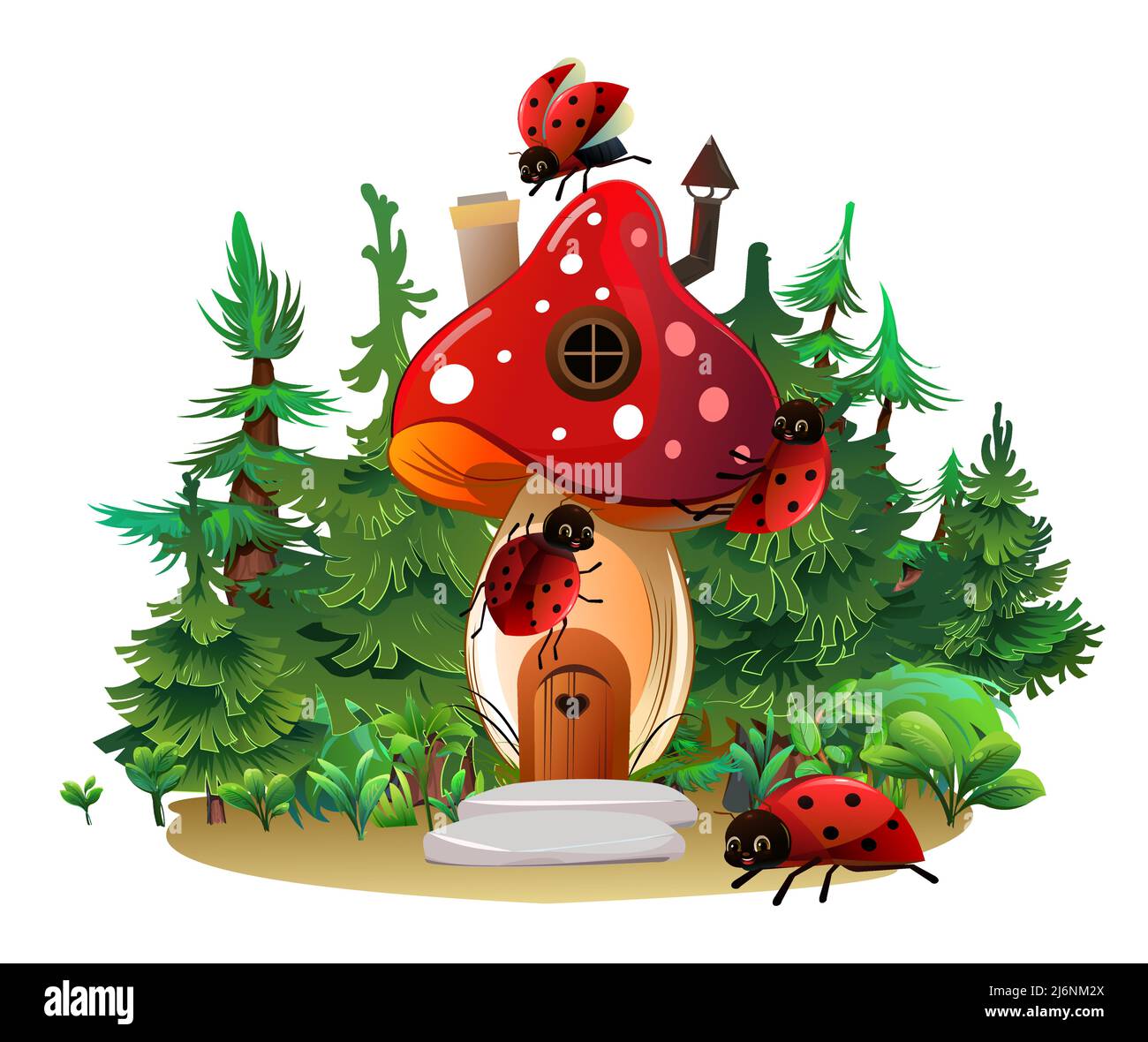 Home of ladybug beetle inside agaric mushroom. Wildlife object. Little ...