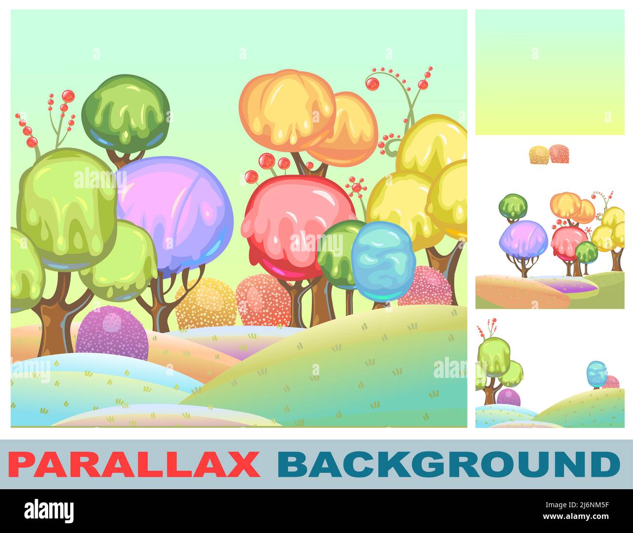 Candy background. Set for parallax effect. Cartoon sweet land. Beads of ...