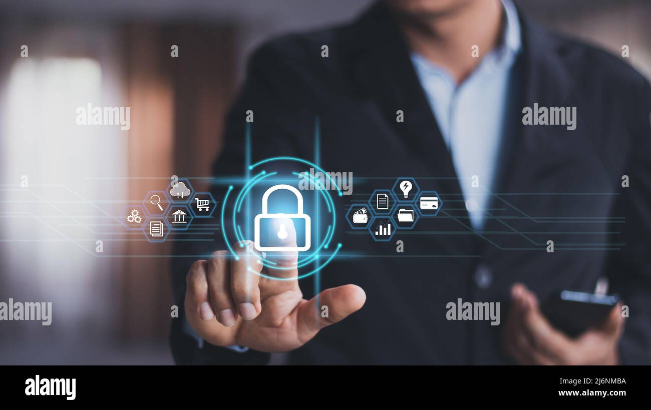 Cybersecurity and privacy concepts to protect data. Lock icon and ...