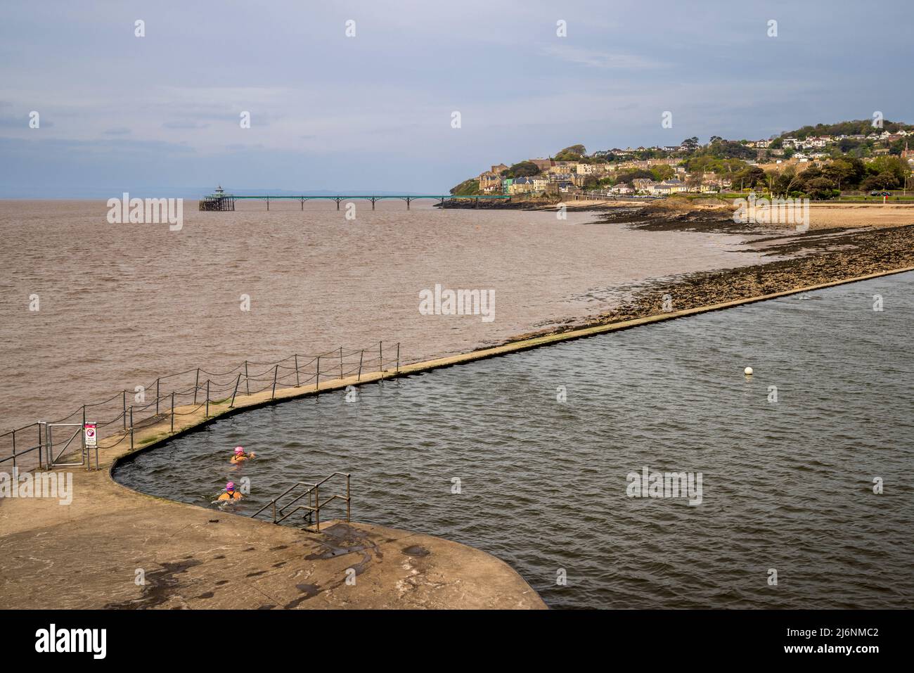 Cold water swimmers at Clevedon Marine Lake on the Severn Estuary ...