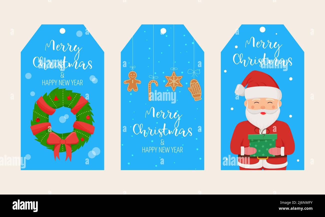 Set of Christmas gift tags. Merry Christmas and New Year label tag set ...